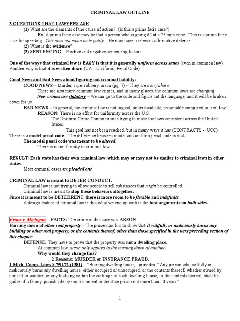 Criminal Law Overview and Arson Case | PDF | Mens Rea | Perjury