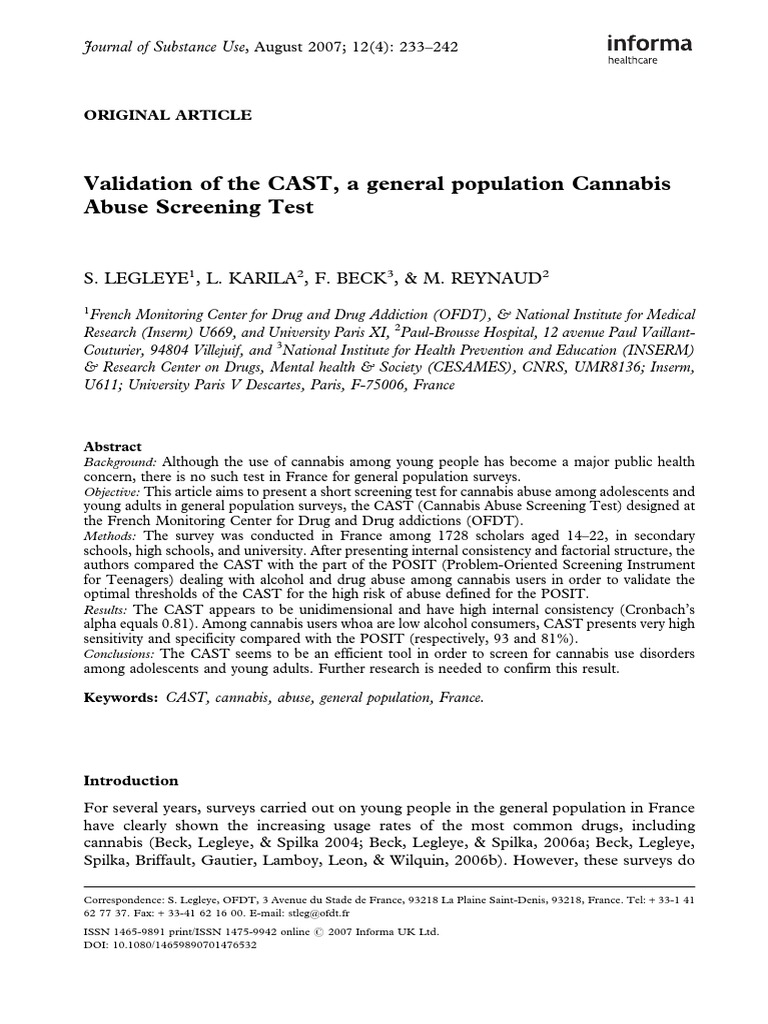 Validation of The CAST, A General Population Cannabis Abuse Screening ...