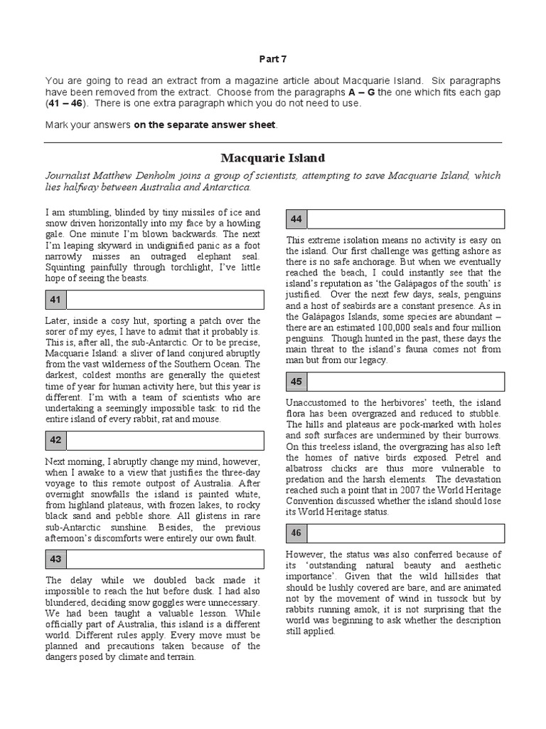 Macquarie Island - CAE Gapped Text (Reading) | PDF | Birds | Science