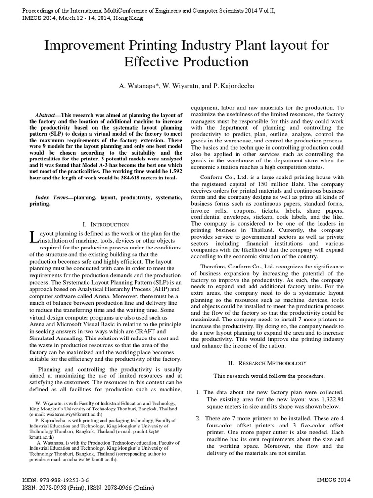 Improvement Printing Industry Plant Layout For Effective Production ...