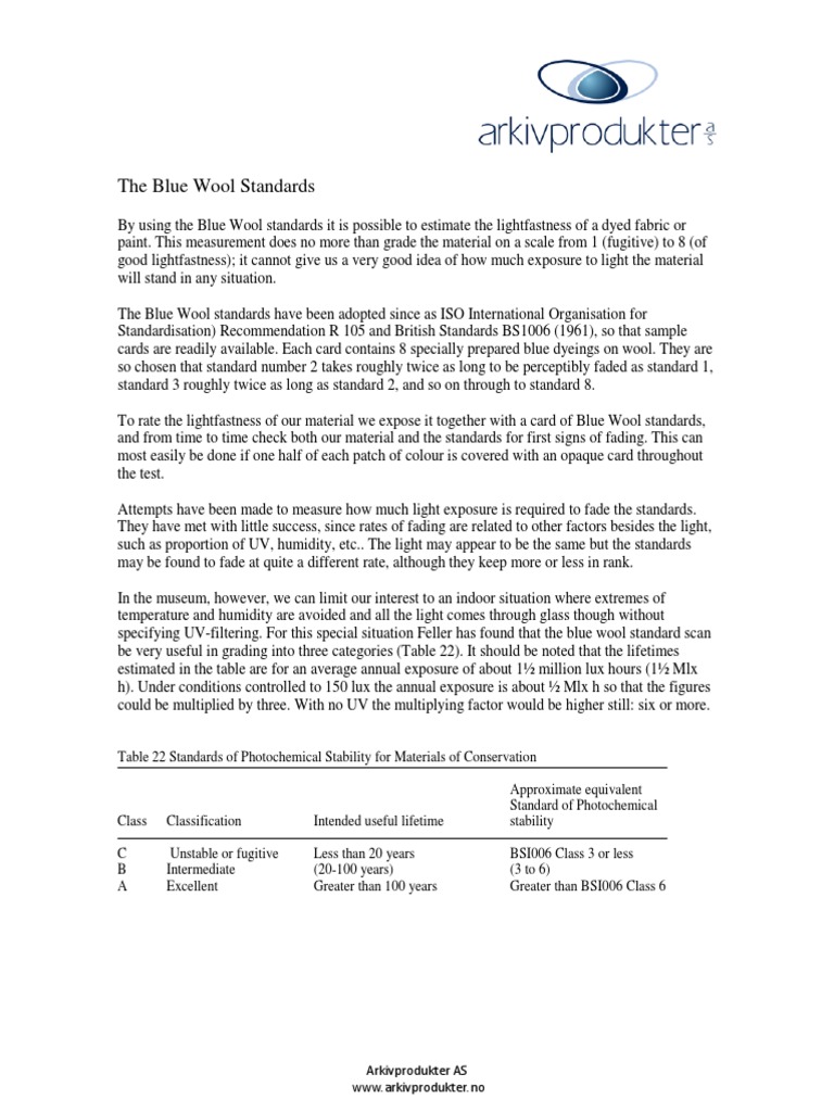 The Blue Wool Standards | PDF | Ultraviolet | Radiation