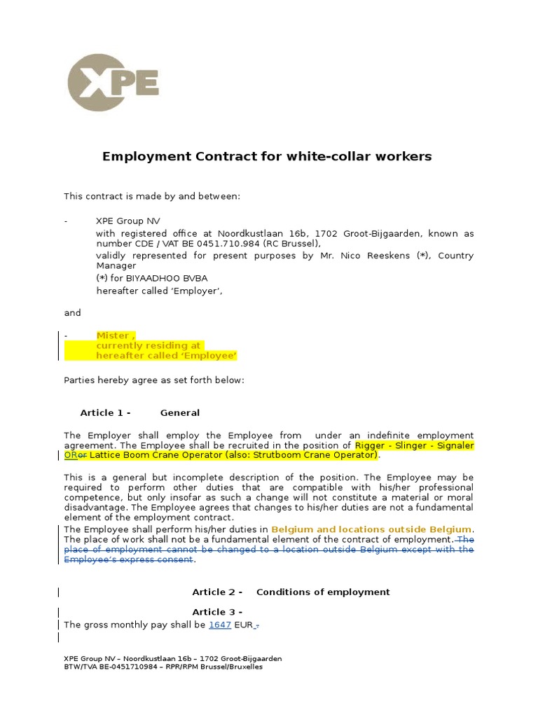 Comprehensive Employment Contract Outlining Terms of Employment ...