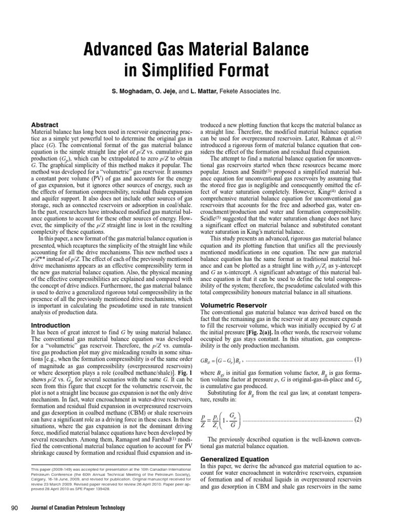 Advanced Gas Material Balance in Simplified Format: S. Moghadam, O ...