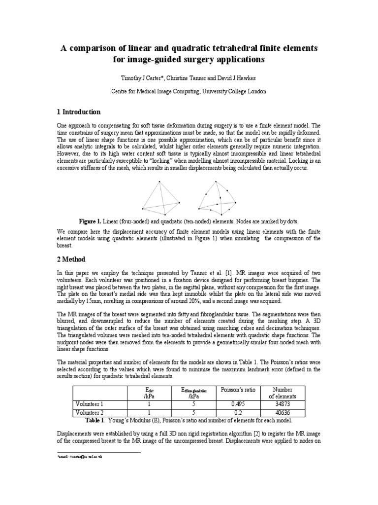 A Comparison of Linear and Quadratic Tetrahedral Finite Elements For Image-Guided Surgery ...