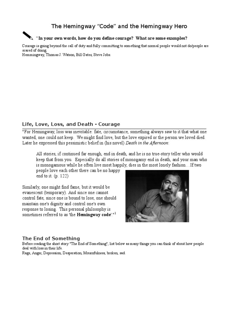 Hemingway's Code Hero and Loss | PDF | Sawmill | Ernest Hemingway