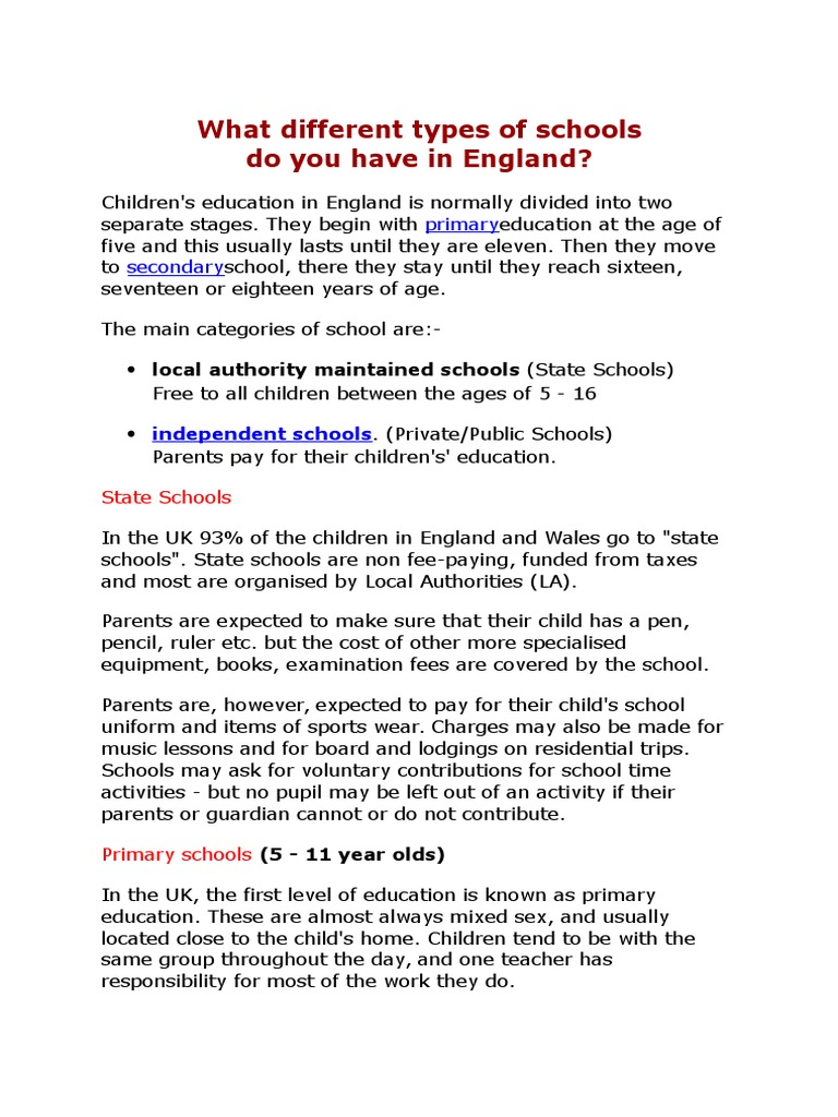 What Different Types of Schools | PDF | State School | Schools