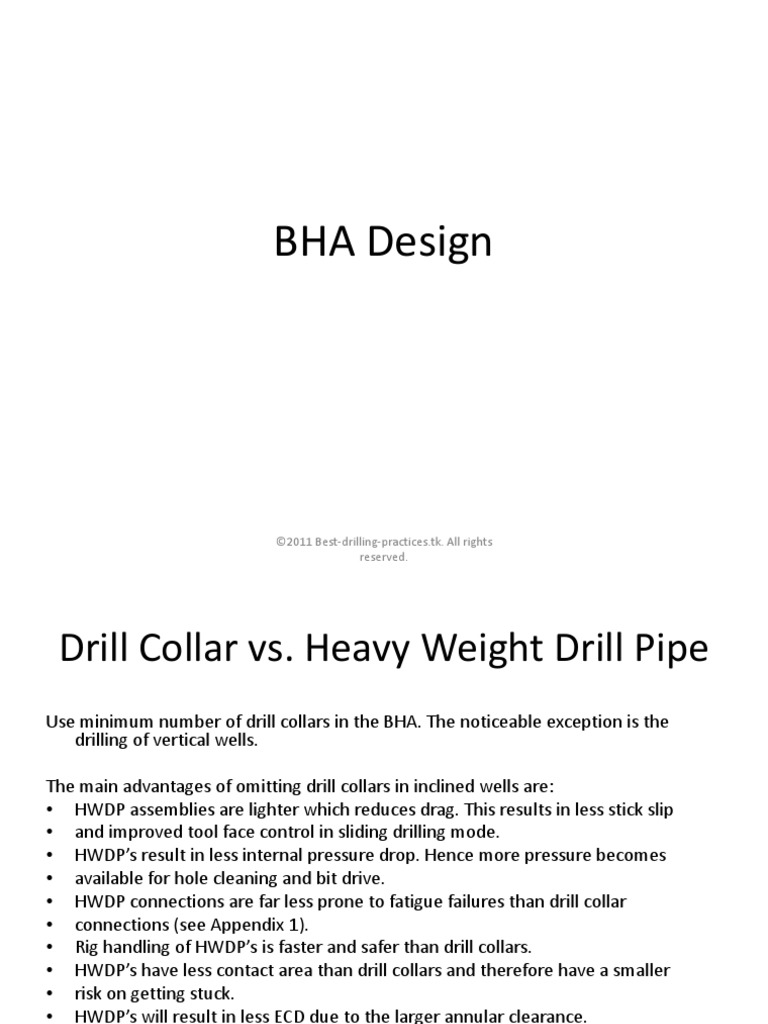 BHA Design: ©2011 Best-Drilling-Practices - Tk. All Rights Reserved ...