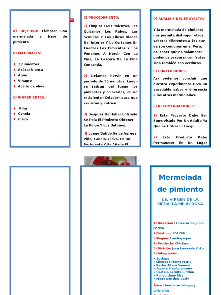 Triptico de Mermelada Pimiento | PDF