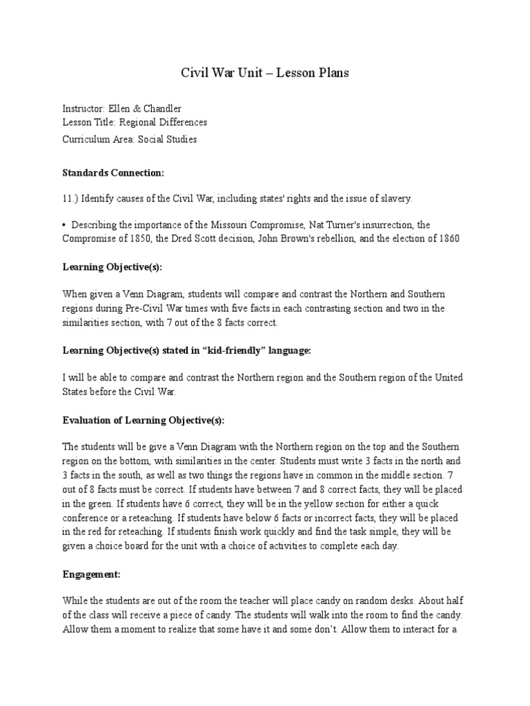 Civil War Unit - Lesson Plans: Standards Connection | PDF | Nat Turner ...