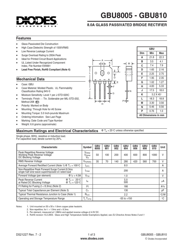 GBU810 Bridge Rectifier Datasheet | PDF | Technology & Engineering