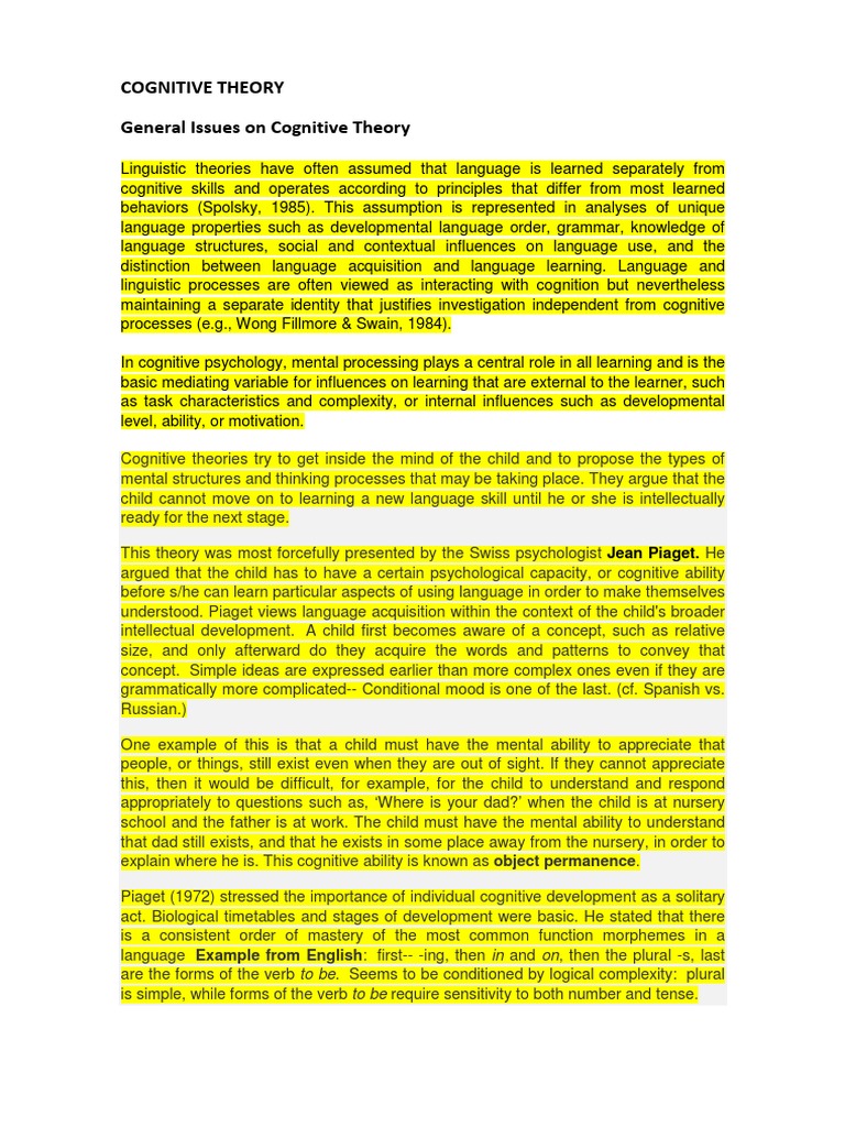 Cognitive Theory | PDF | Second Language | Second Language Acquisition