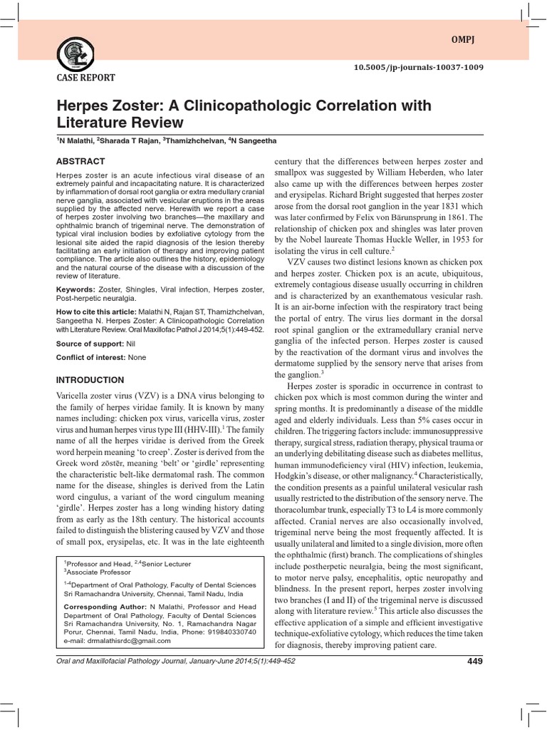 Herpes Zoster Trigeminal Nerve Case Report Literature Review | PDF ...