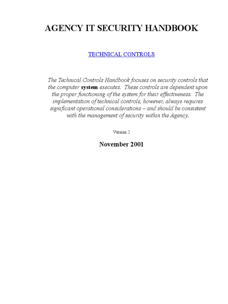 Agency It Security Handbook: Technical Controls | PDF | Computers