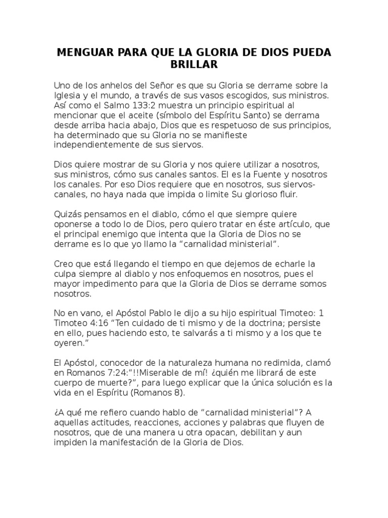 Menguar para Que La Gloria de Dios Pueda Brillar | PDF | espíritu Santo ...