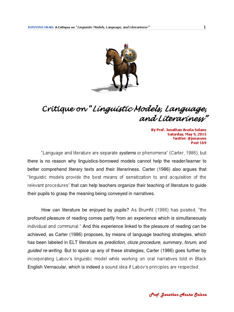 Linguistic Models, Language, and Literariness | PDF | Language ...