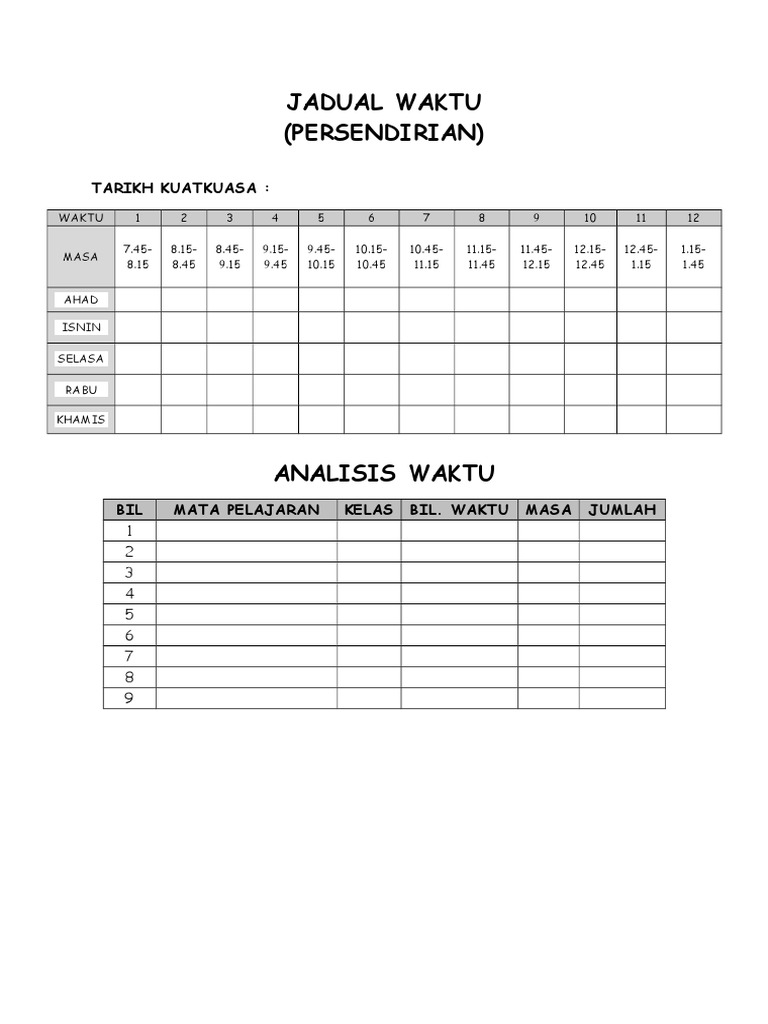 Jadual Kosong | PDF