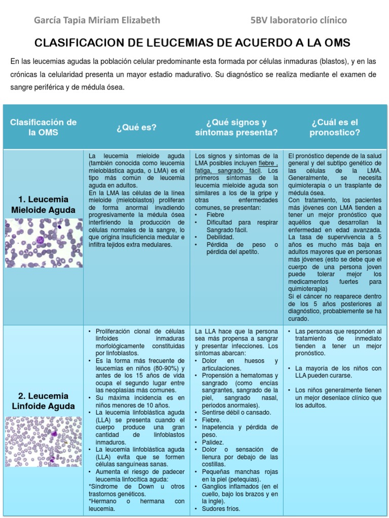 Clasificacion De Leucemias De Acuerdo A La Oms | Leucemia | Cáncer