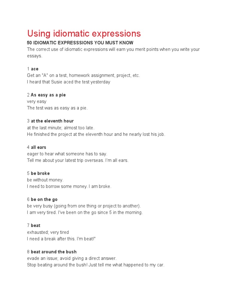 List of Idiomatic Expressions | PDF