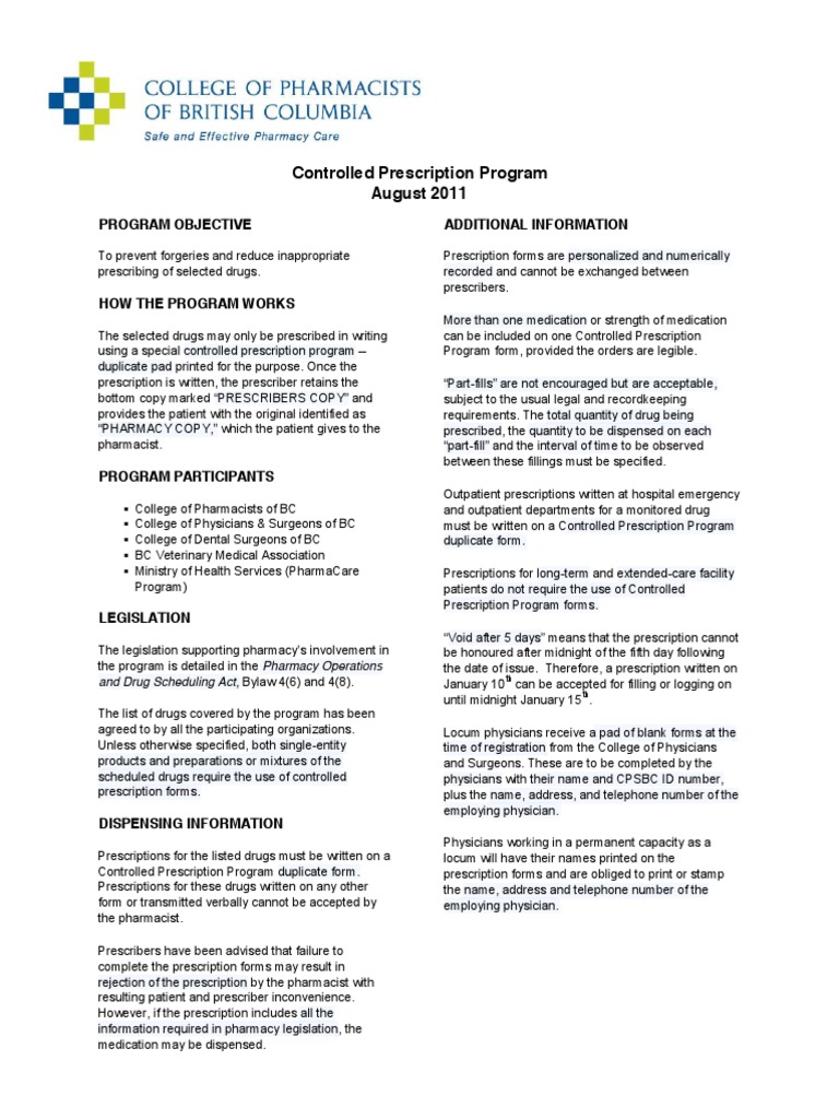 BC Controlled Prescription Program Guide | PDF | Medical Prescription ...