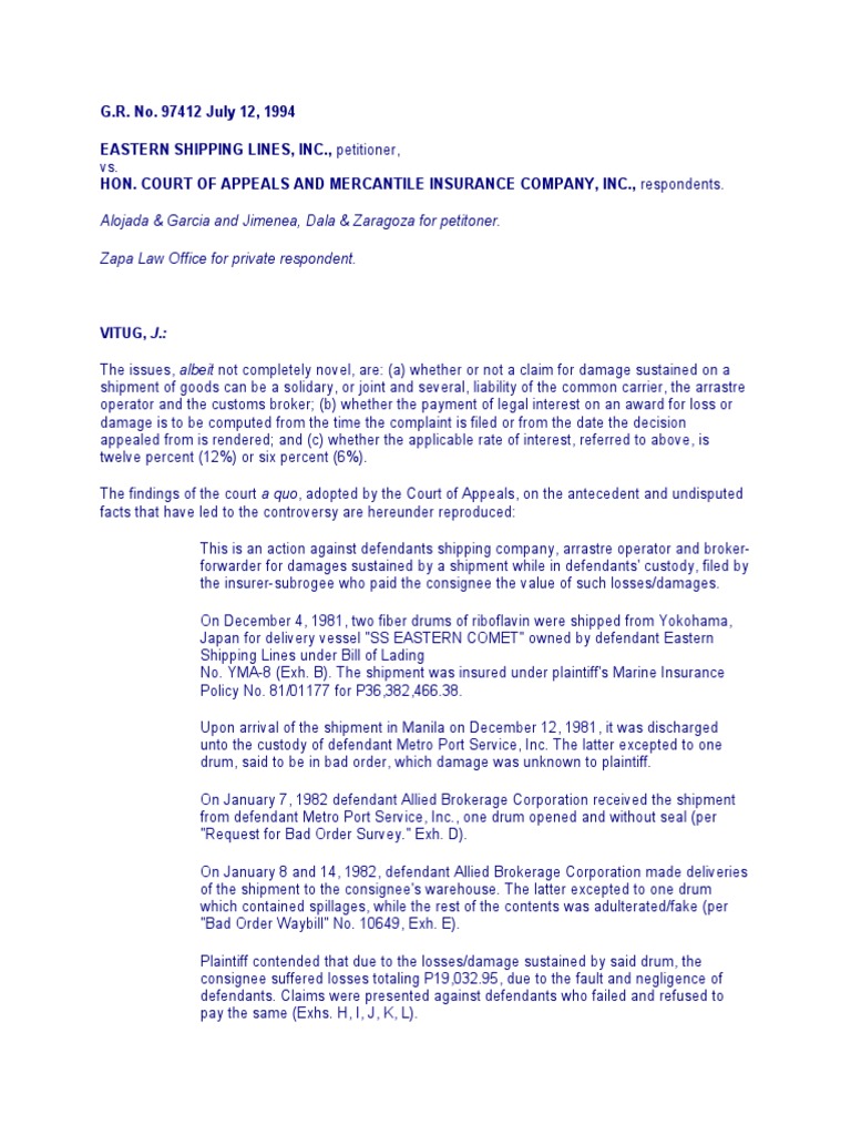 Joint and Several Liability of Carriers, Arrastre Operators, and ...