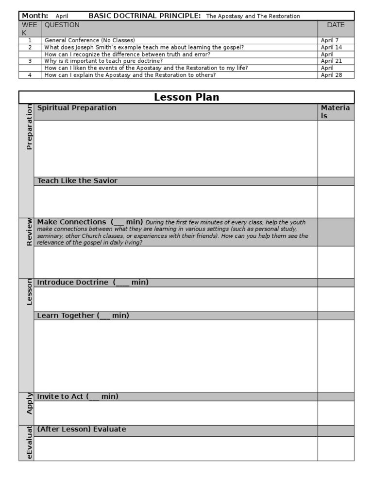Sunday School Lesson Plan: April 2023 | PDF