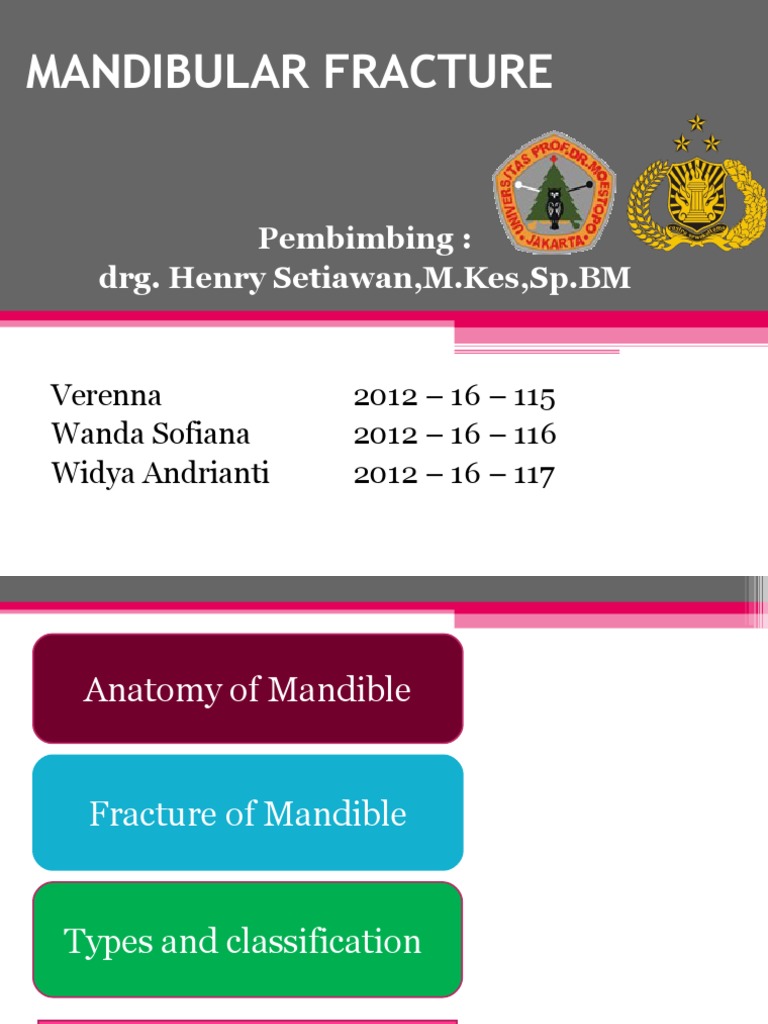 Mandibular Fracture: Pembimbing: Drg. Henry Setiawan, M.Kes, SP - BM | PDF | Human Anatomy ...