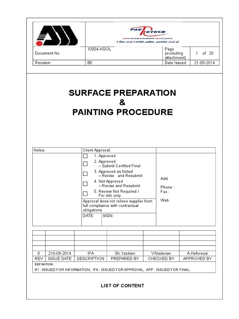 Surface Preparation & Painting Procedure: List of Content | PDF ...