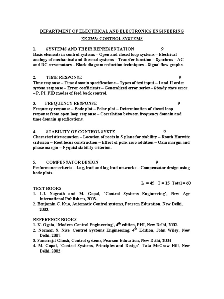 Control - Systems. TWO MARKS | PDF | Control Theory | Signal Processing