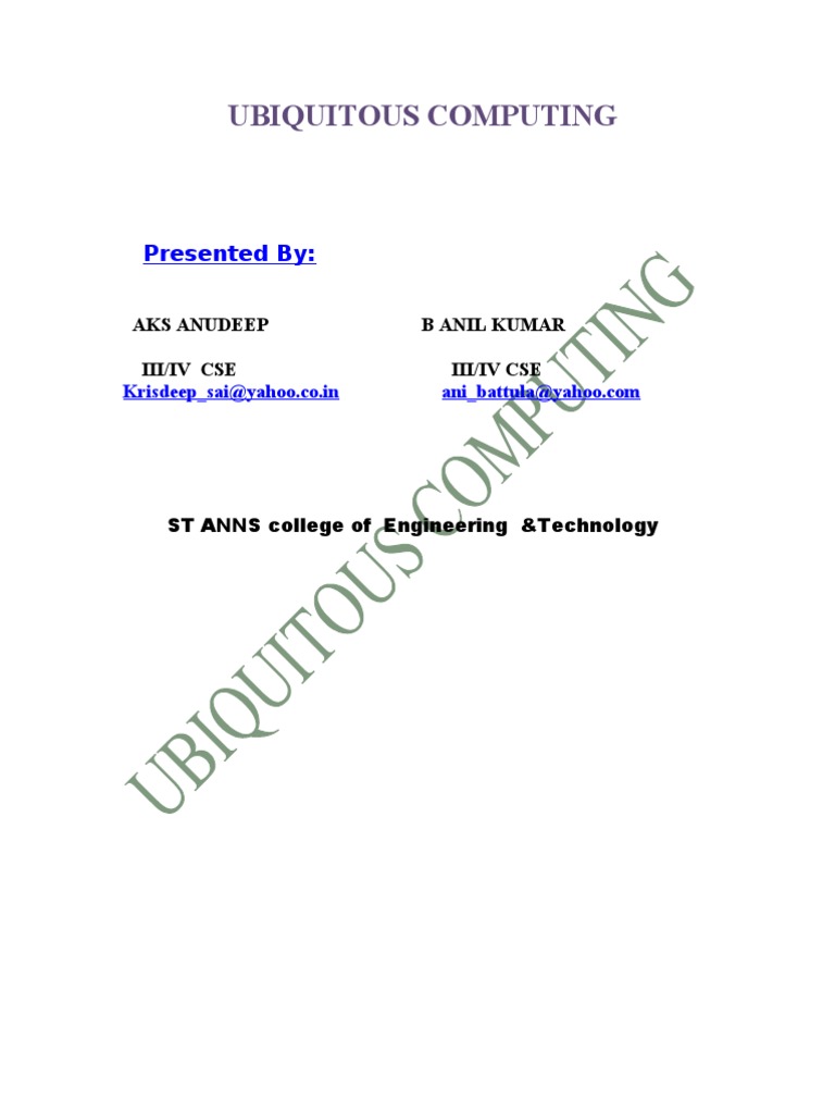 Ubiquitous Computing: Presented by | PDF | Personal Computers | Computer Network