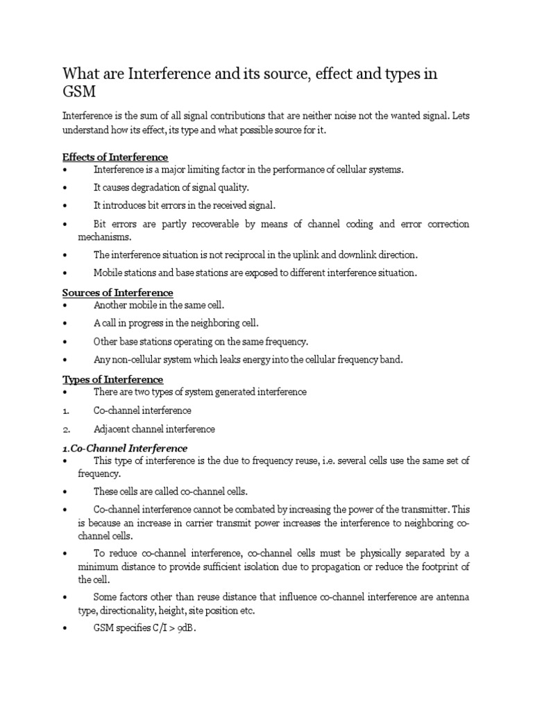 Types and Effects of GSM Interference | PDF | Cellular Network ...