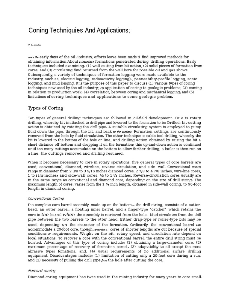 Coning Techniquies and Applications : Types of Coring | PDF