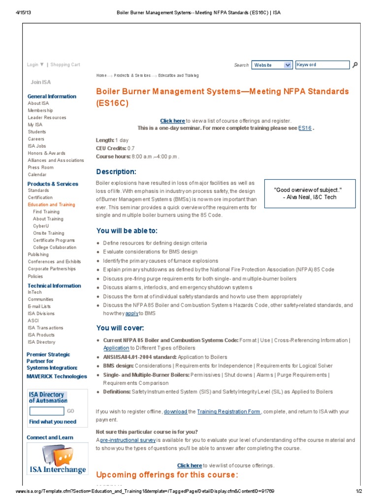 Boiler Burner Management Systems - Meeting NFPA Standards (ES16C) - ISA ...