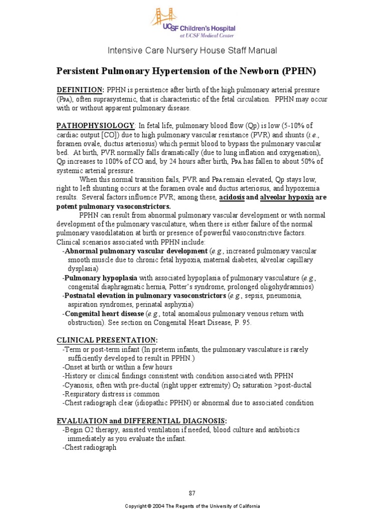 Persistent Pulmonary Hypertension of The Newborn (PPHN) : Intensive ...