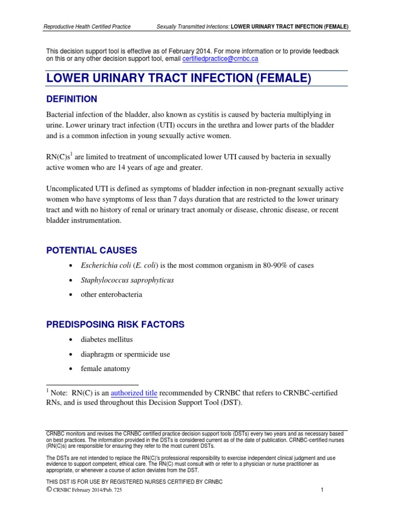 Lower Urinary Tract Infection (Female) | PDF | Urinary Tract Infection ...