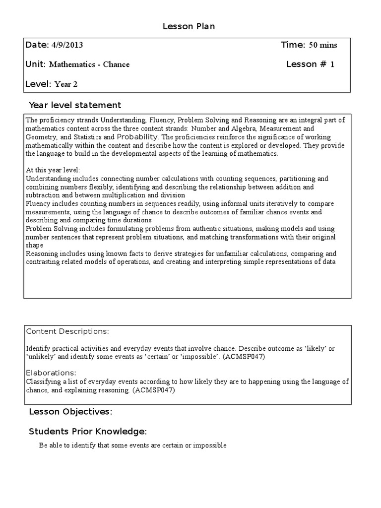 Edfx 213 Chance Lesson Plan With Feedback | PDF | Teaching Mathematics ...