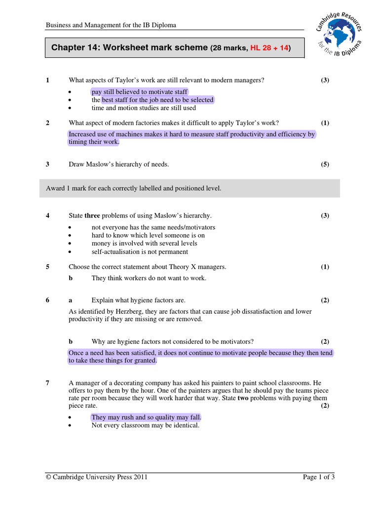 Chapter 14: Worksheet Mark Scheme: (28 Marks,) | PDF | Industrial And ...