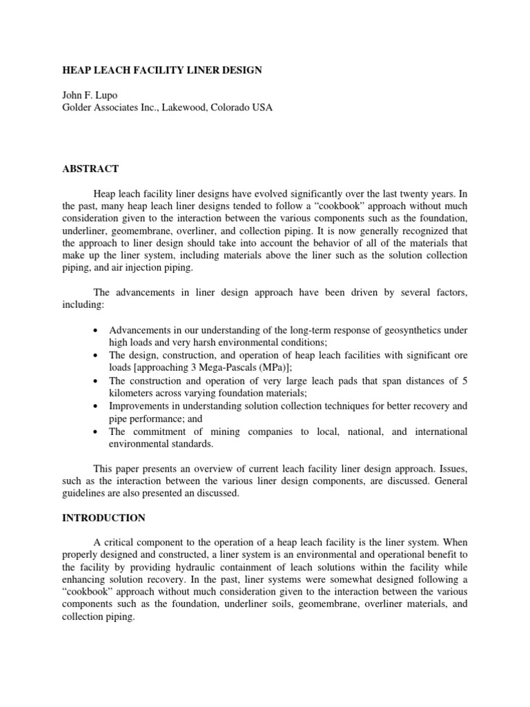 Heap Leach Facility Liner Design - Lupo | Download Free PDF | Soil ...