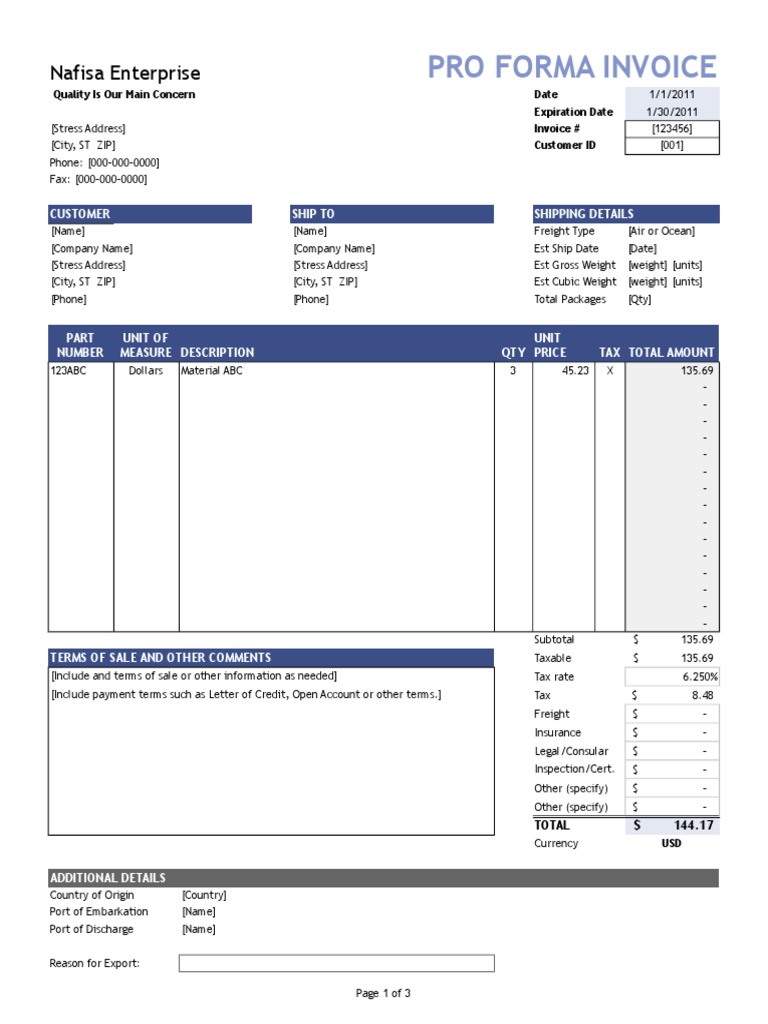 Proforma Invoice | PDF | Pro Forma | Portable Document Format