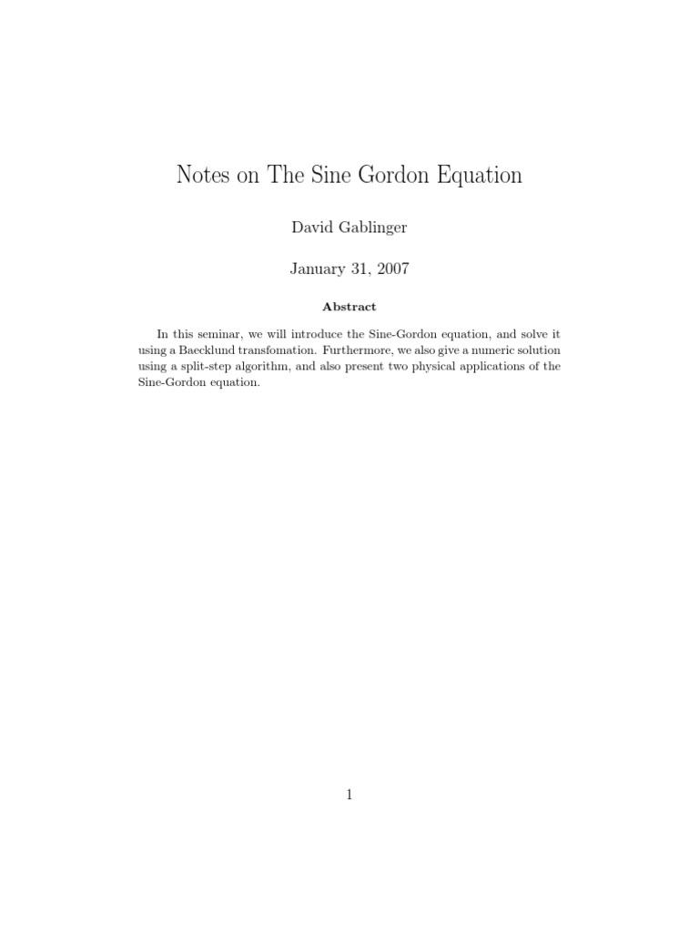 Notes On The Sine Gordon Equation Pdf Superconductivity Condensed Matter Physics
