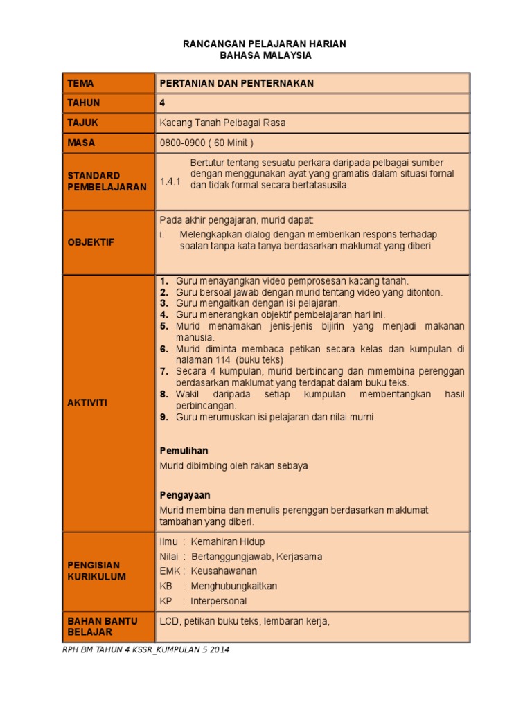 RPH BM Tahun 4 | PDF