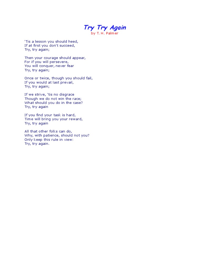 Try Try Again: by T. H. Palmer | PDF | Self-Improvement