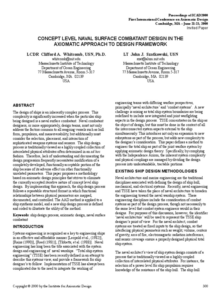 Concept Level Naval Surface Combatant Design in The Axiomatic Approach ...