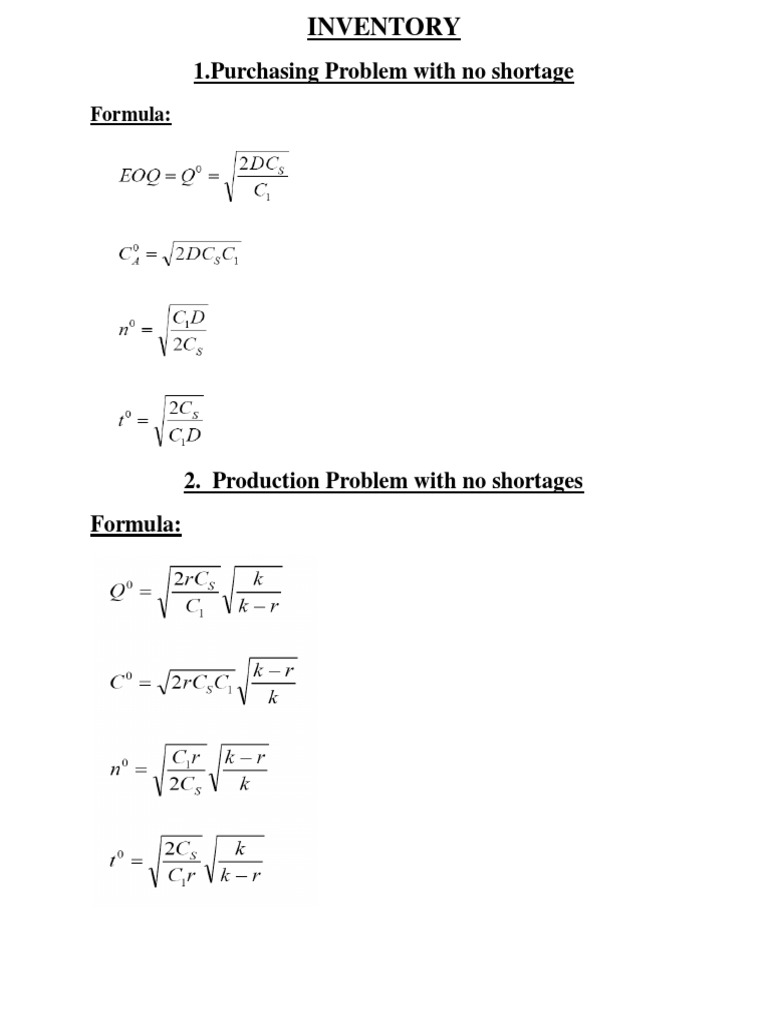 Inventory Formula | Inventory | Supply Chain Management