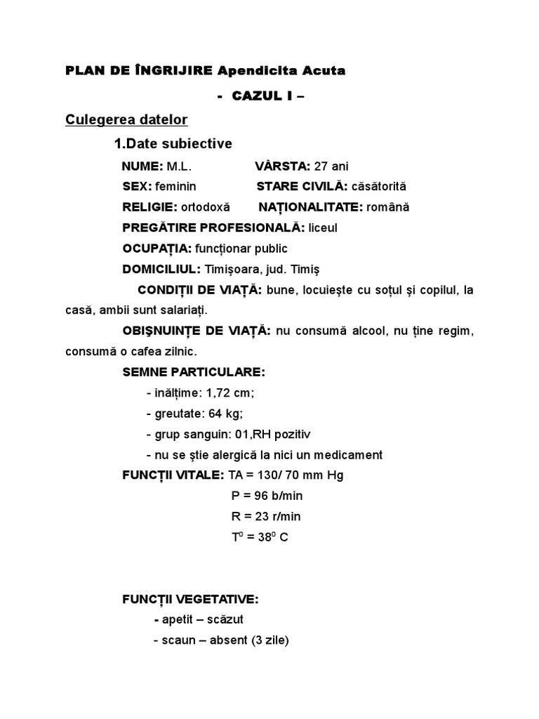 Plan de Îngrijire Apendicita Acuta