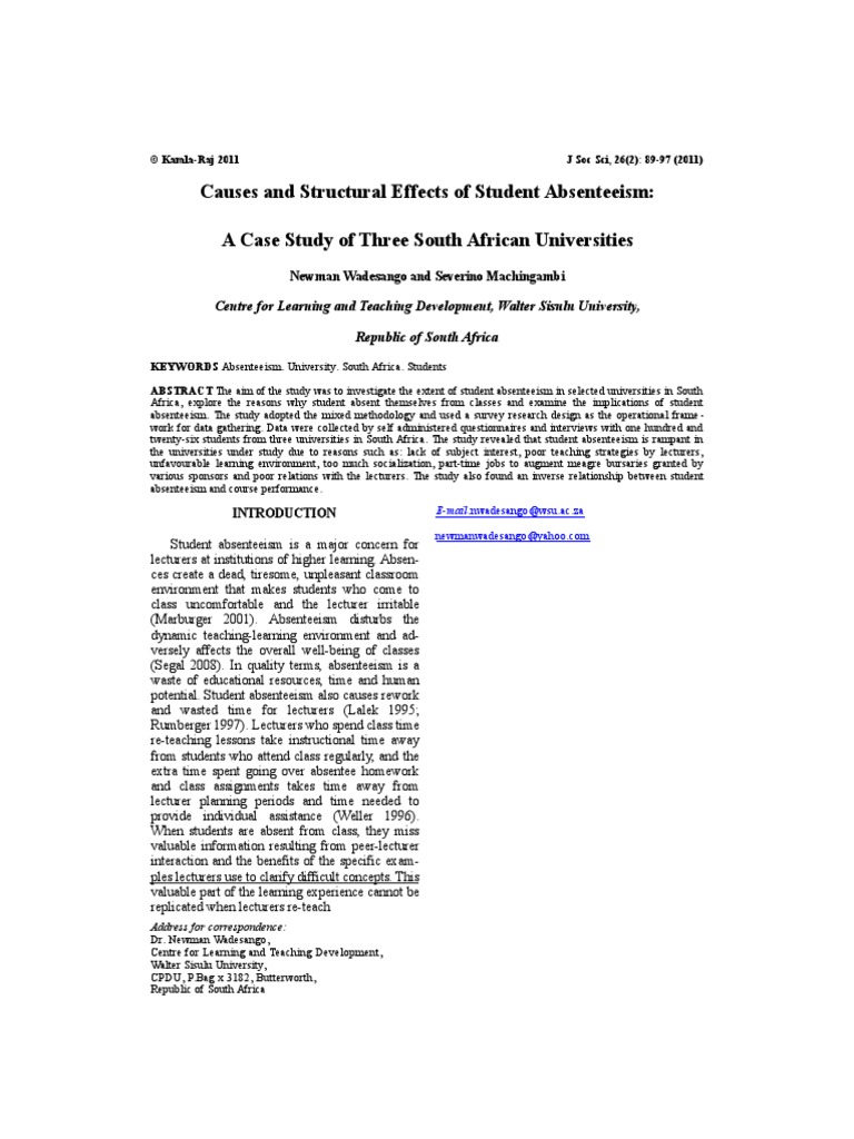 Causes and Structural Effects of Student Absenteeism | PDF | Survey ...