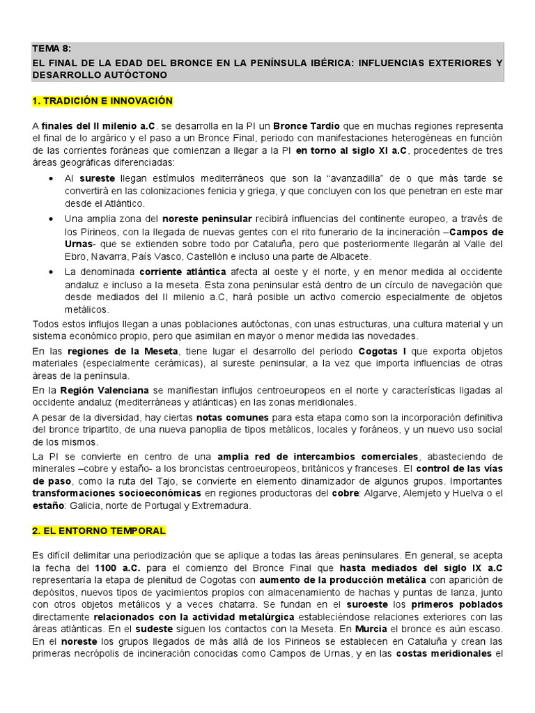 TEMA 8. El Final de La Edad Del Bronce en La PI, Influencias Exterioers ...