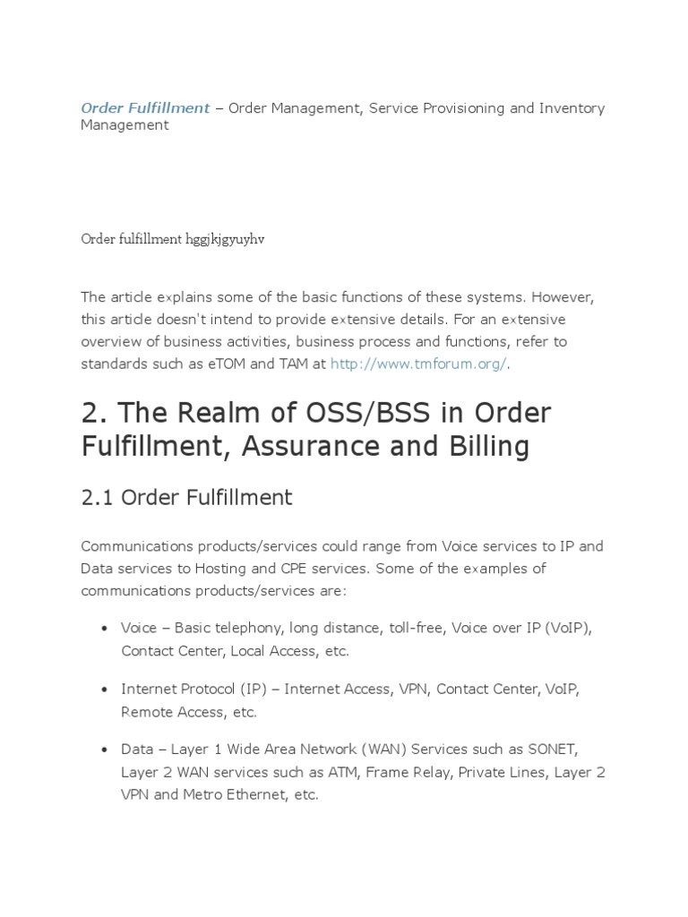 The Realm of OSS/BSS in Order Fulfillment, Assurance and Billing | PDF ...