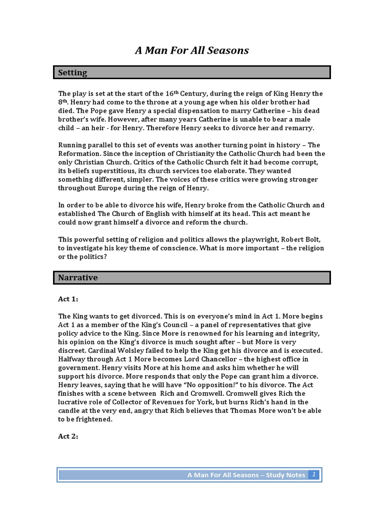 A Man for All Seasons: Study Notes | PDF | Catholic Church | Conscience