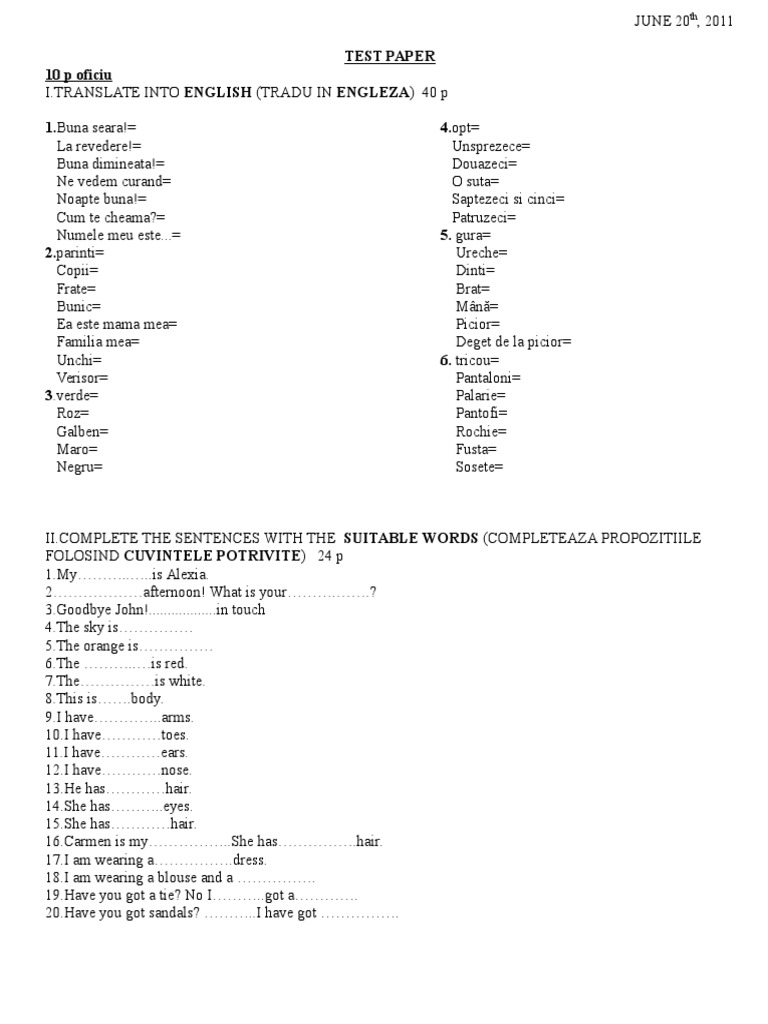 English Translation Test Paper | PDF