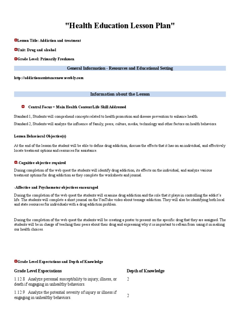 Addiction Education Lesson Plan | PDF | Behavior | Lesson Plan